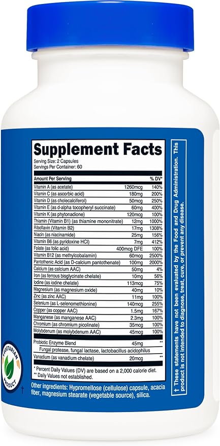 Multivitamínico – 120 cápsulas – 22 vitaminas – probióticos + enzimas ...